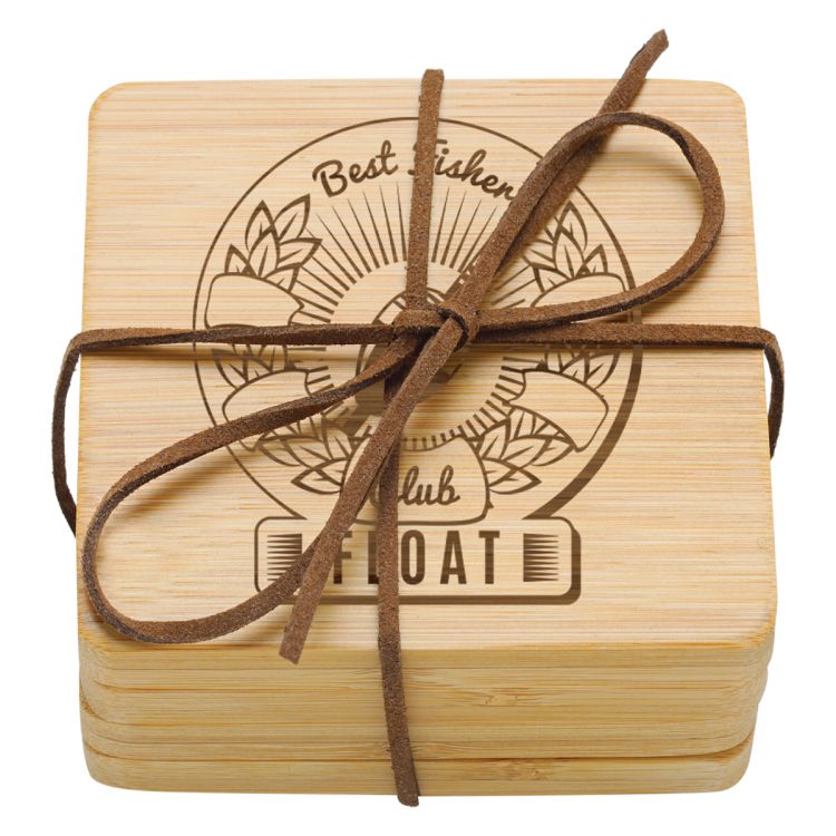 Bamboo Coaster x 4 Square with Band